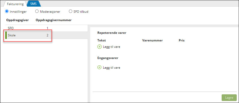 Fakturering - Skolevarer (varer som ikke er knyttet til SFO)
